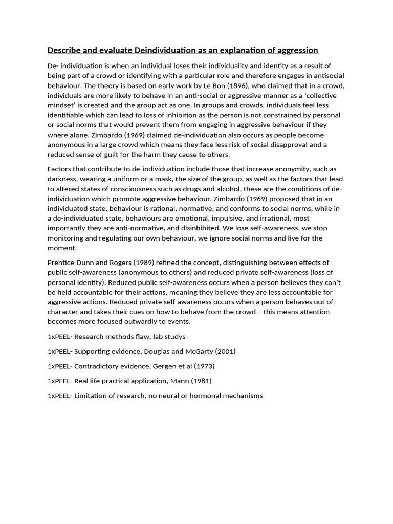 Deindividuation and Aggression Explained | PDF | Cognition | Social ...