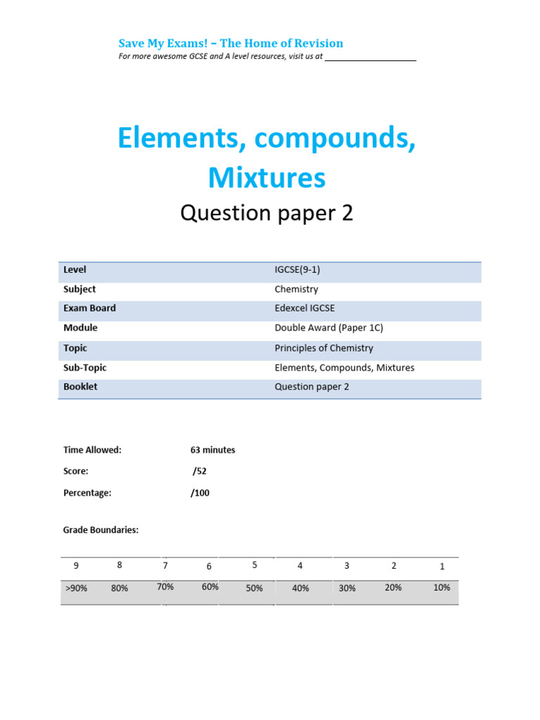 2.2 - Elements Compounds Mixtures 1c - Edexcel Igcse 9-1 Chemistry Qp ...