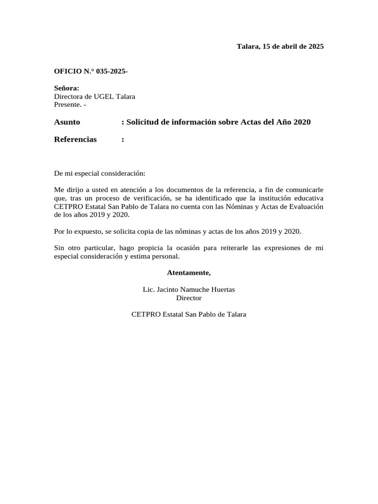 Oficio Solicita Actas | PDF