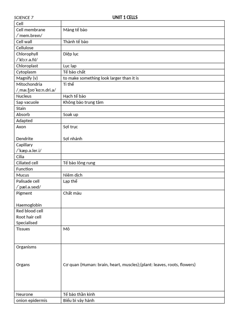 Science 7 Unit 1 Cells | PDF
