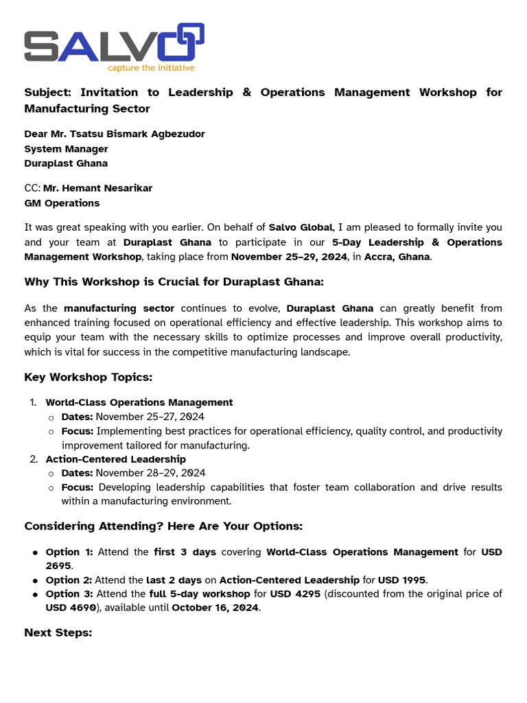 Leadership Workshop Invitation for Duraplast | PDF | Business | Economies