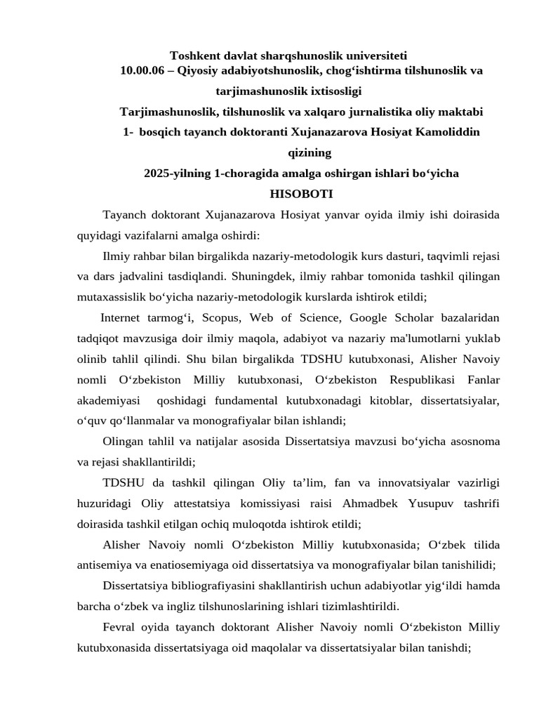 1-Chorak Hisoboti | PDF