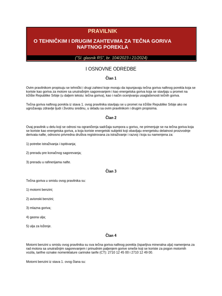 Pravilnik o Tehničkim I Drugim Zahtevima Za Tečna Goriva Naftnog ...
