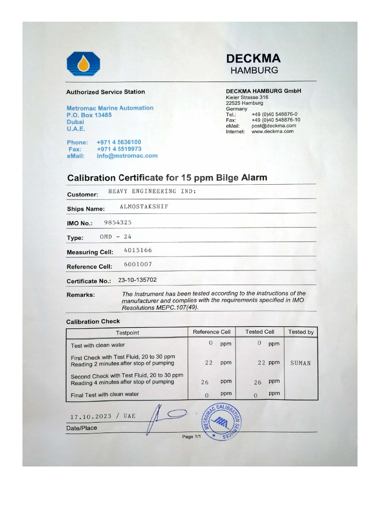 Calibration Certificate Ows | PDF