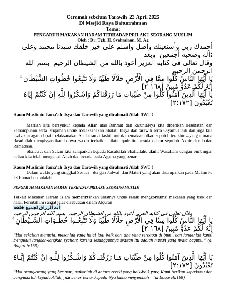 Edit Ceramah Taraweh MRB TGL 23 Maret 2025 | PDF