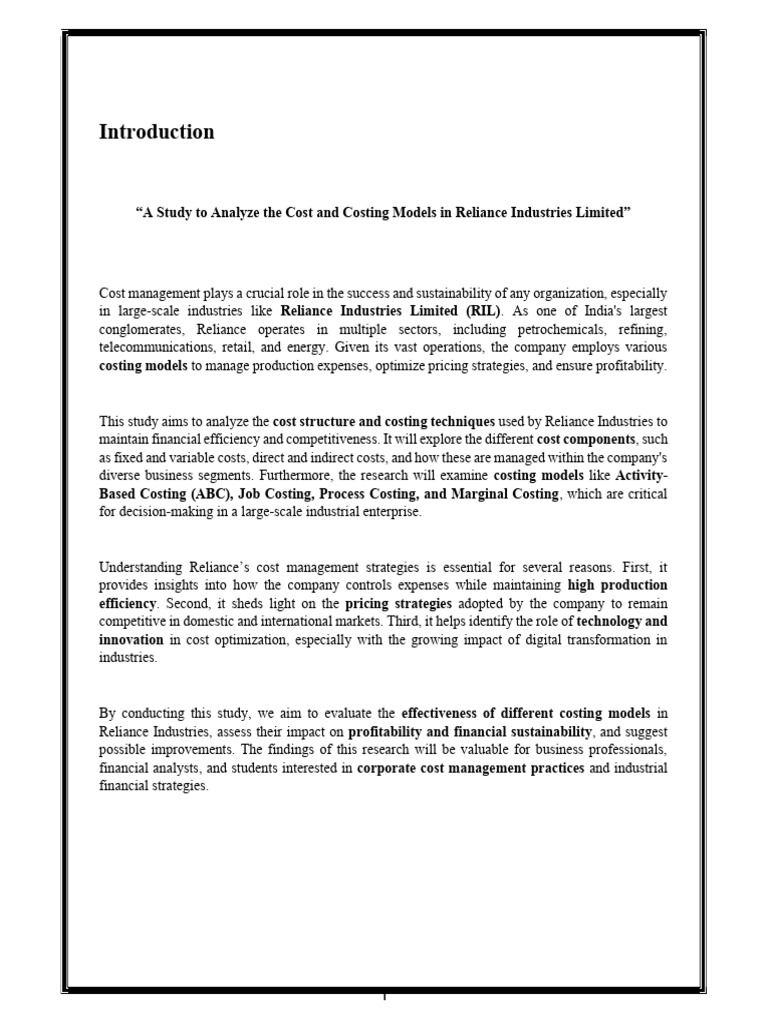 Cost Analysis of Reliance Industries | PDF | Cost Accounting | Methodology