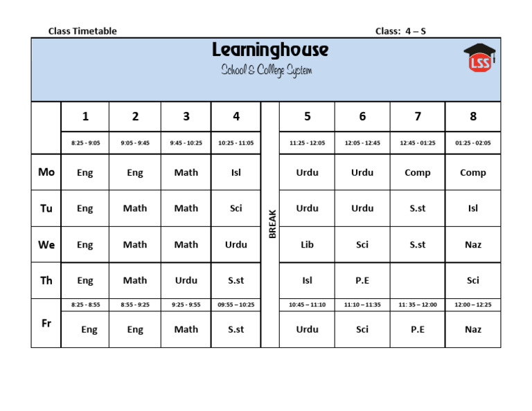 Class 4 Timetable 2025 | PDF