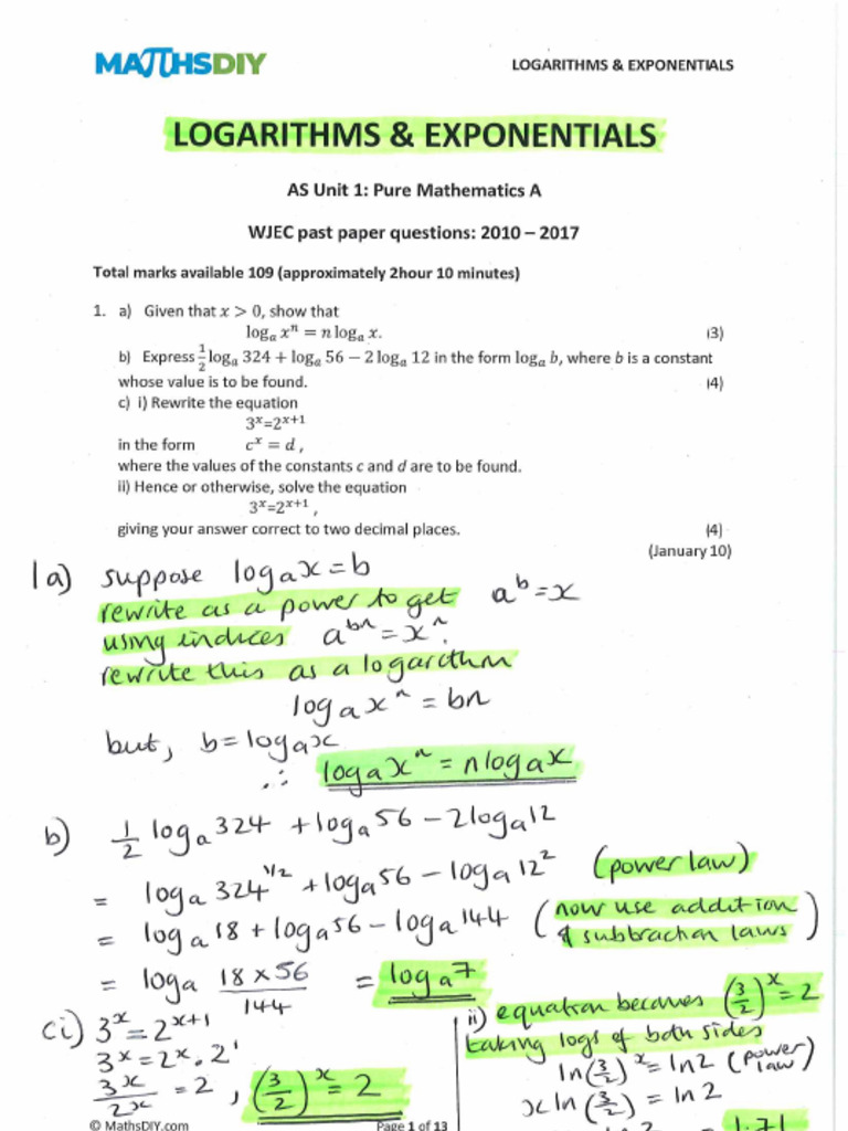 Logs and Exponentials Answers | PDF