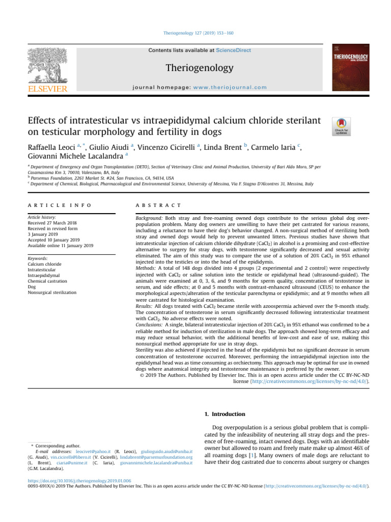 Effects of intratesticular vs intraepididymal calcium chloride ...