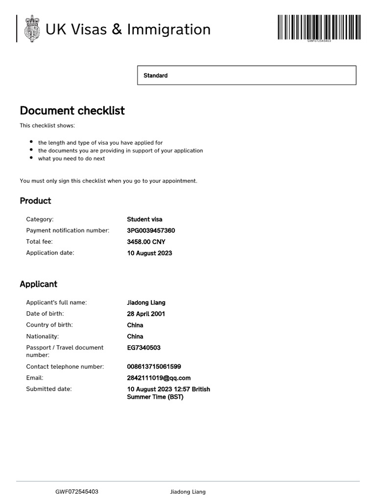 UK Student Visa Application Checklist | PDF | Travel Visa | Passport