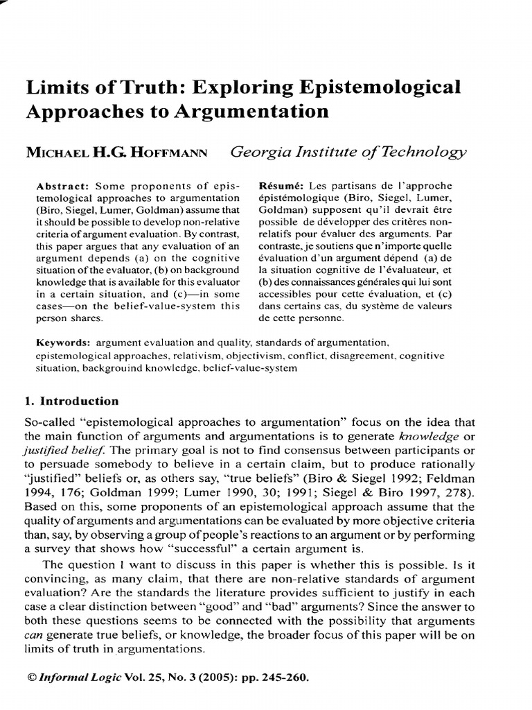 Limits of Truth. Exploring Epistemological Approaches To Argumentation ...