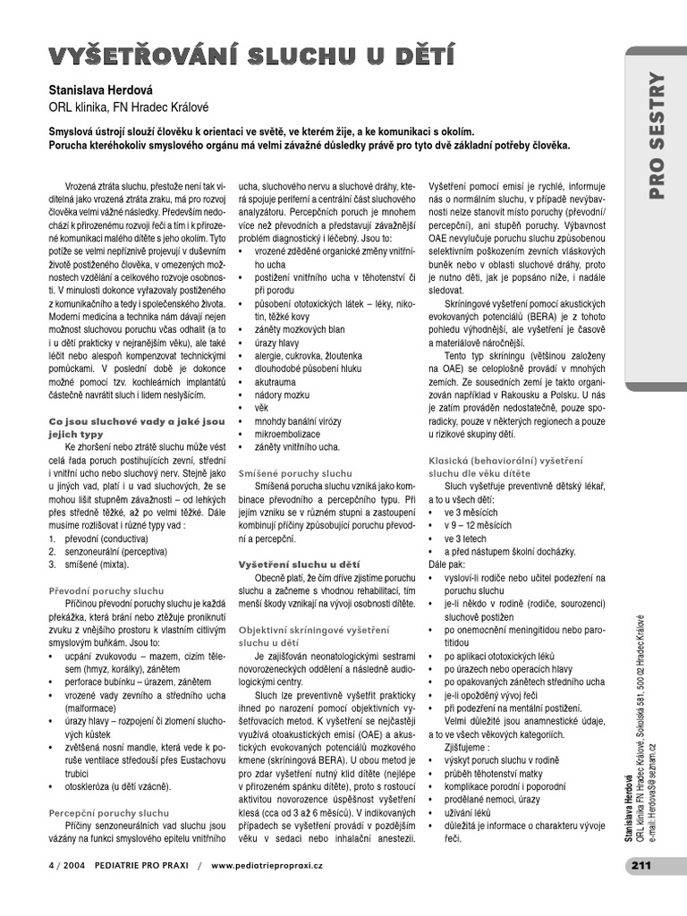 c03 Vysetreni Sluchu U Deti | PDF