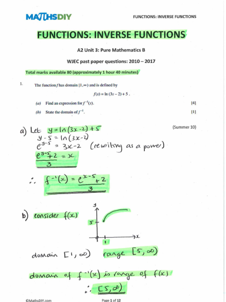 Functions Inverse Functions SOLUTIONS v1 | PDF