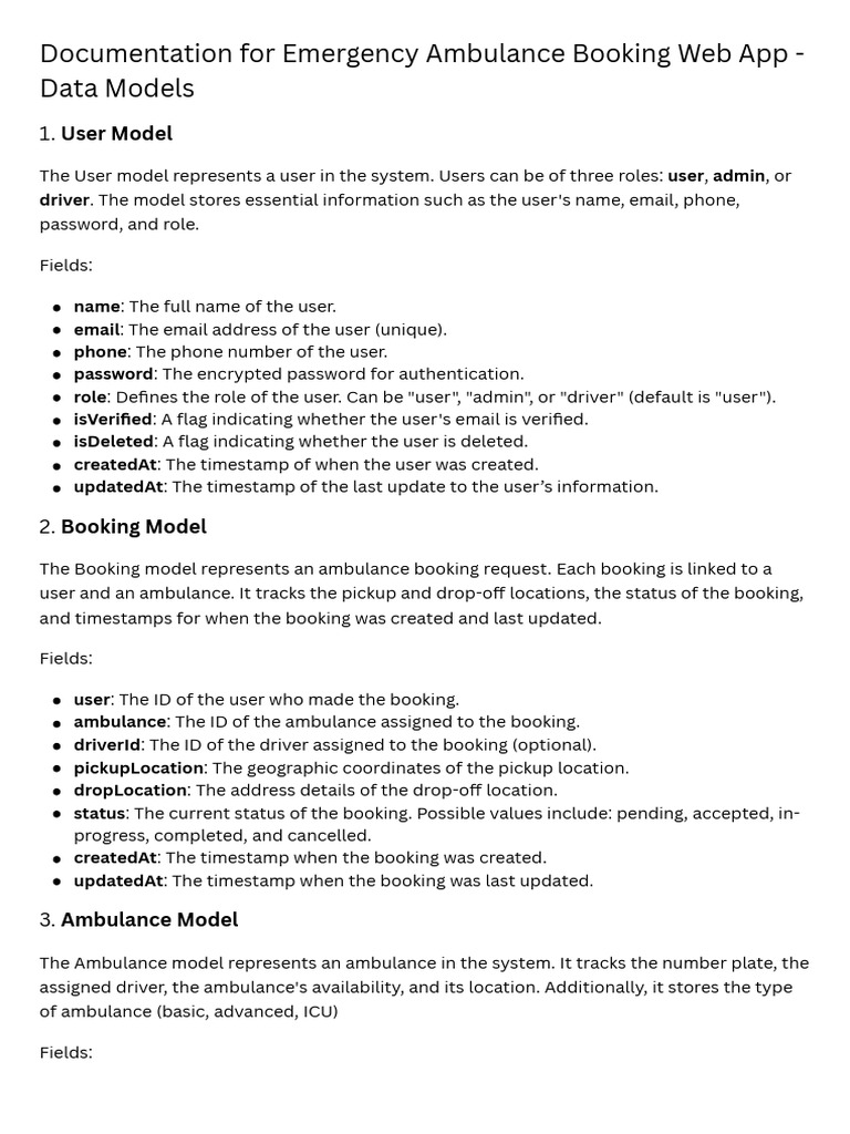 Documentation For Emergency Ambulance Booking Web App - Data Models | PDF | Password | User ...