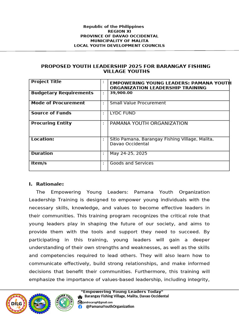 Approved LYDO - PROPOSAL - YOUTH-LEADERSHIP TRAINING-2025 | PDF ...