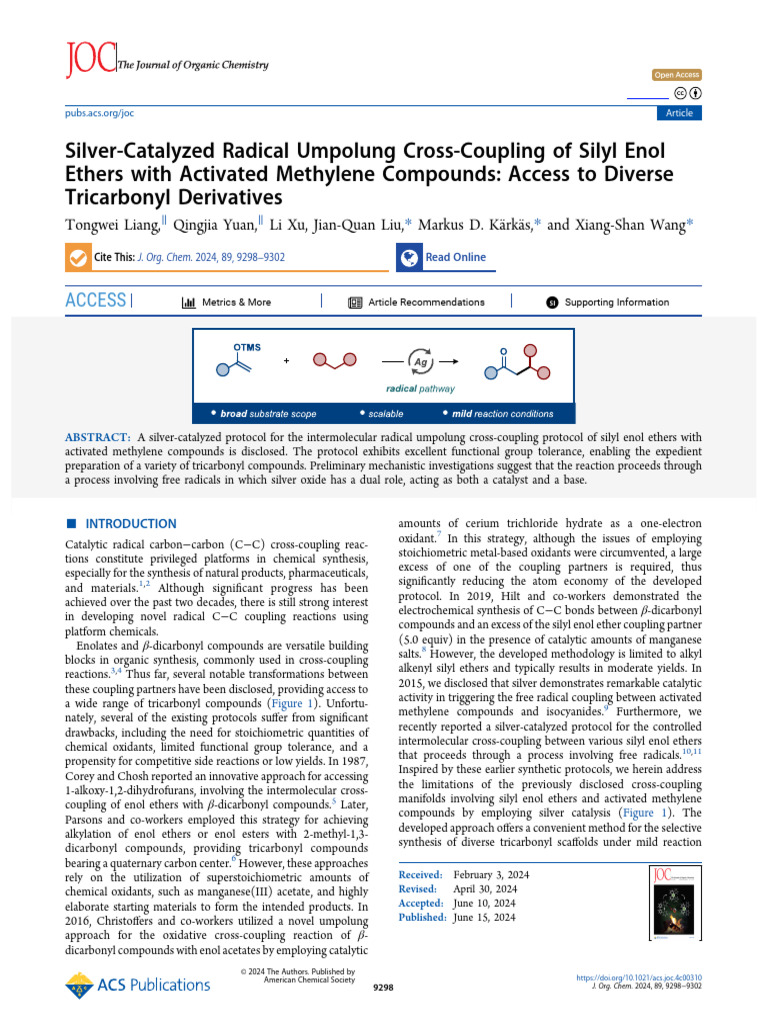 Liang Et Al 2024 Silver Catalyzed Radical Umpolung Cross Coupling of ...