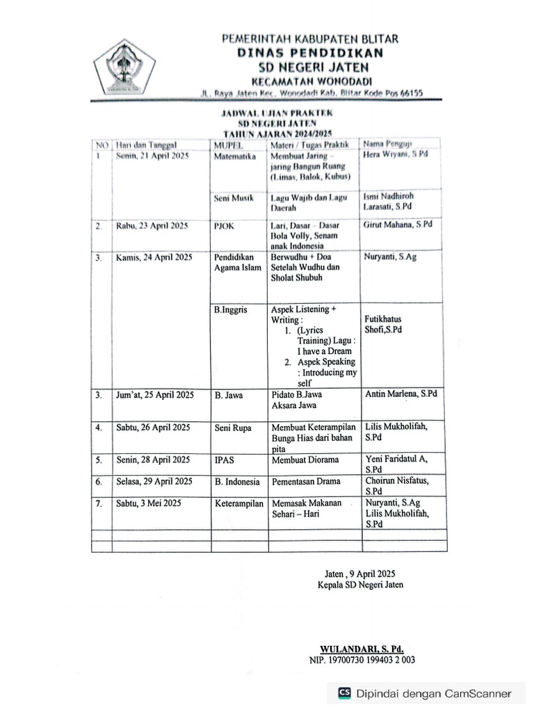 Jadwal Ujian Praktek | PDF