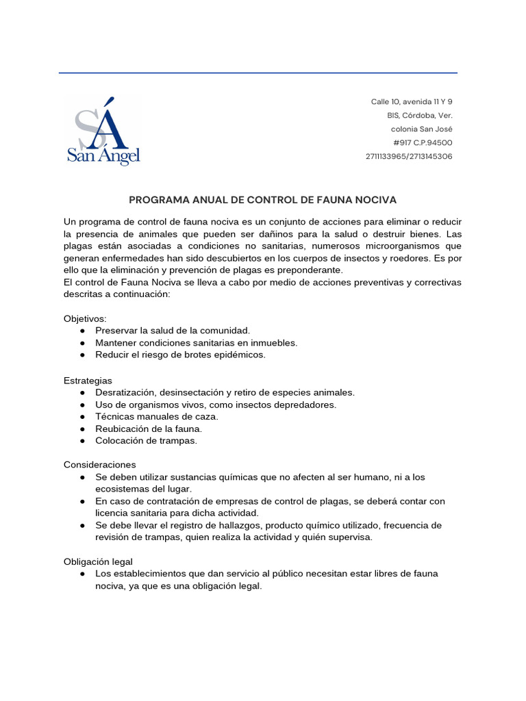 Plan Anual de Control de Fauna Nociva. | PDF | Insectos | Plaga (organismo)