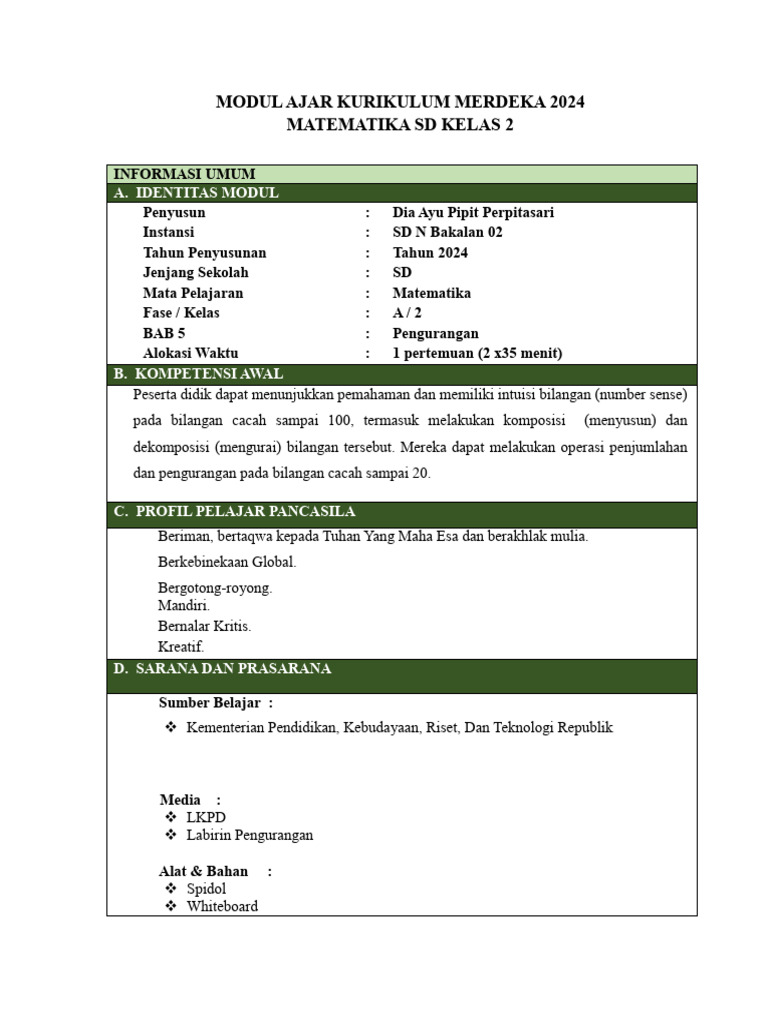 Modul Ajar Kumer Kelas 2-Dia Ayuu | PDF