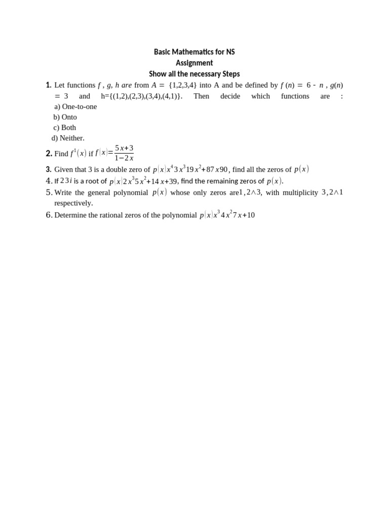 Assignment For Basic Mathematics For NS | PDF
