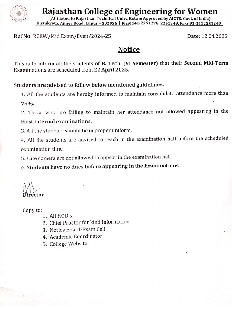 Btech Vi Sem Second Midterm Exam Schedule | PDF