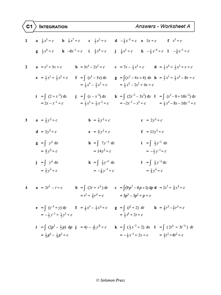 Worksheet A - Integration Solutions | PDF