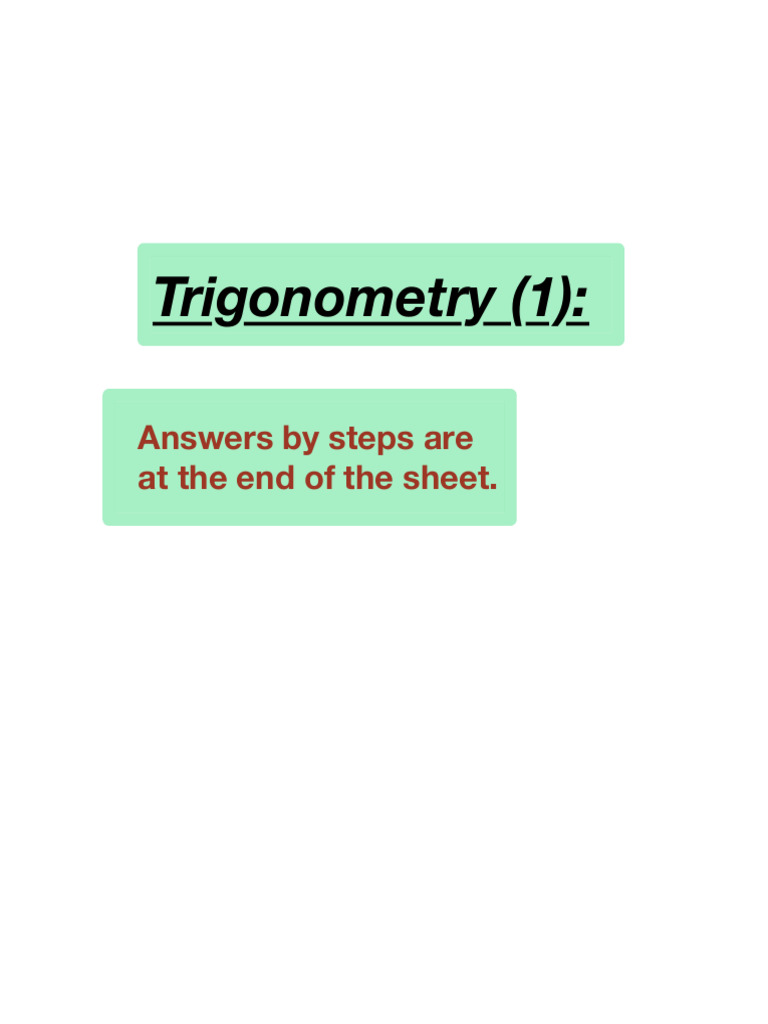 Work Sheet Trigonometry (1) .. | PDF