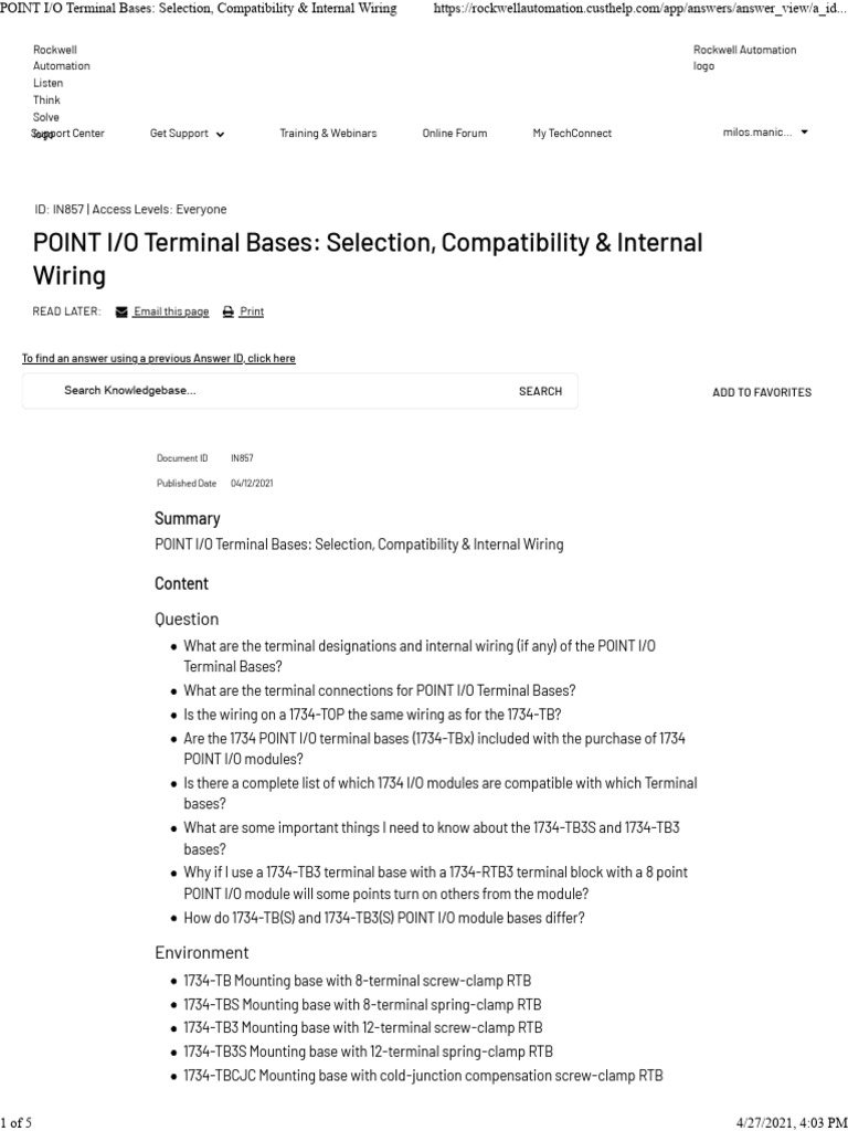 POINT I - O Terminal Bases Selection, Compatibility & Internal Wiring ...