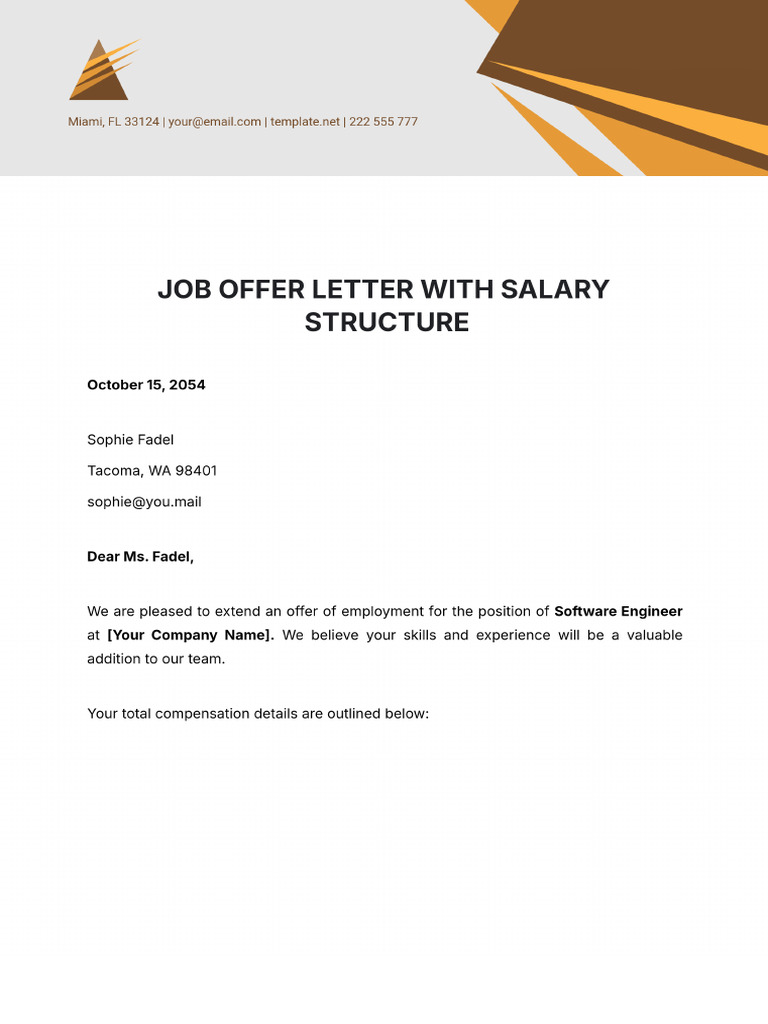 Job Offer Letter with Salary Structure Template | PDF