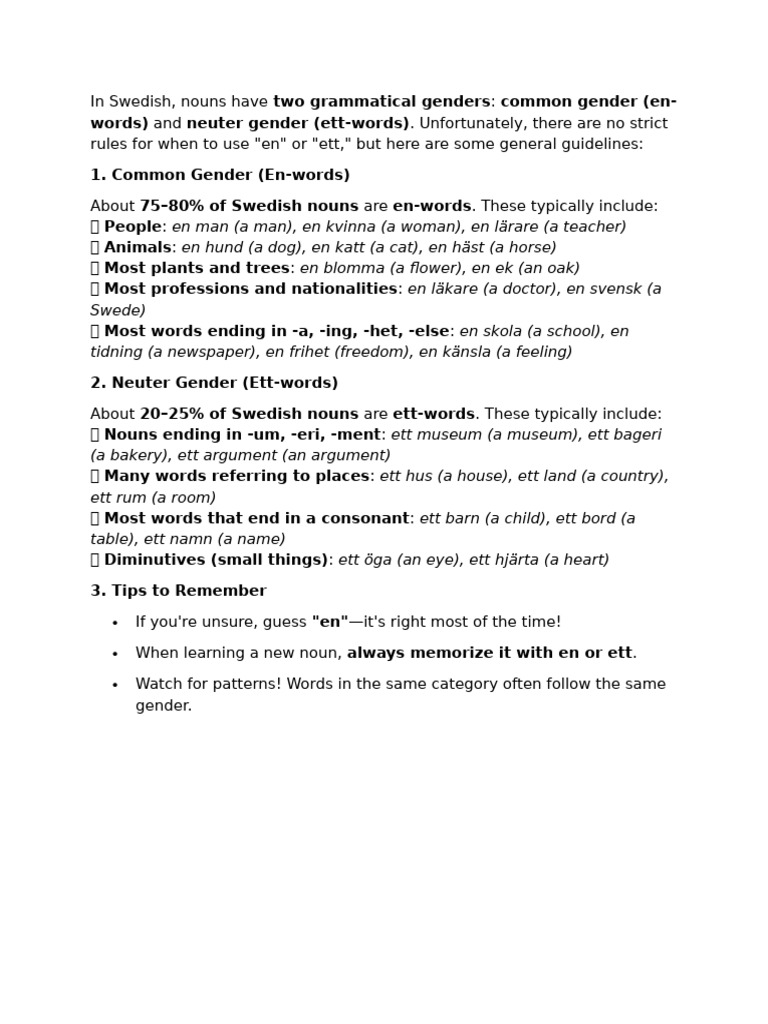 Svenska en or Ett Words | PDF