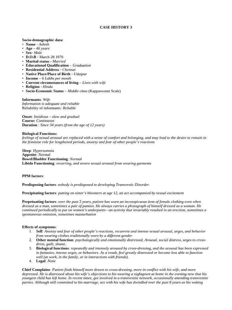 Case Study: Transvestic Disorder in Adult Male | PDF | Mental Disorder ...