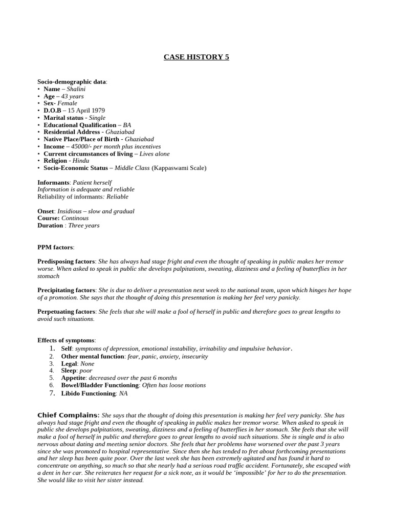 Social Anxiety Disorder Case Study | PDF | Anxiety | Cognitive ...