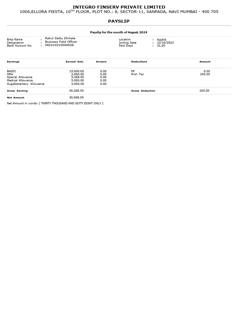 August 2024 Payslip for Rahul Dhikale | PDF