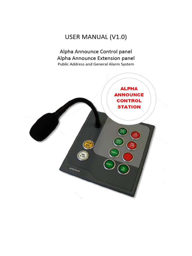 Alpha Announce Control Panel Manual | PDF | Microphone | Computer Network