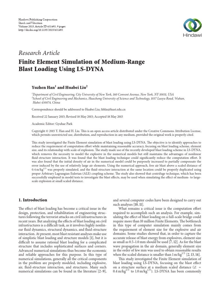 Shock and Vibration - 2015 - Han - Finite Element Simulation of Medium Range Blast Loading Using ...