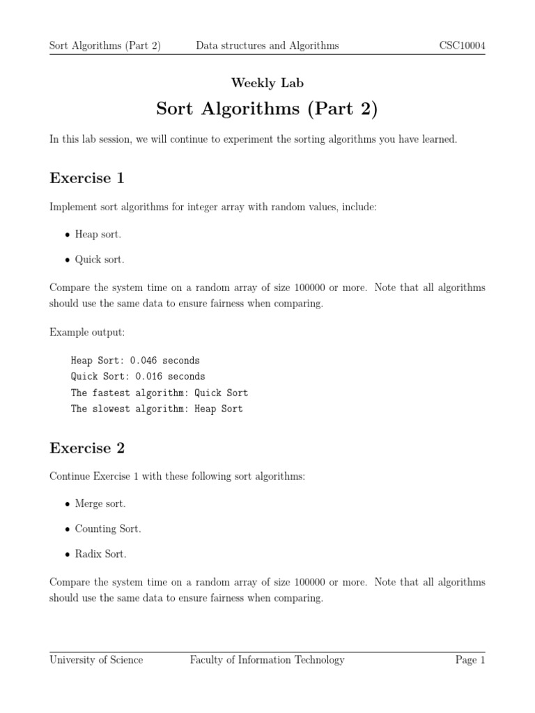 Lab - Sort Part 2 DATA STRUCTURE & ALGORITHMS | PDF | Algorithms ...