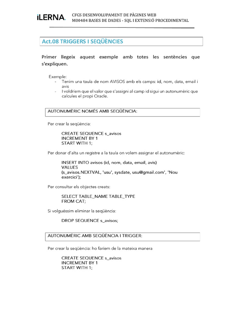 Act.08 TRIGGERS I SEQÜÈNCIES | PDF