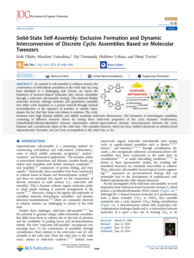 Okabe Et Al 2024 Solid State Self Assembly Exclusive Formation and Dynamic Interconversion of ...
