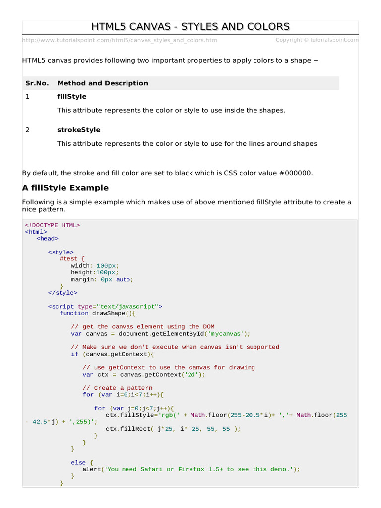 Canvas Styles and Colors | PDF | Web Development | Web Standards