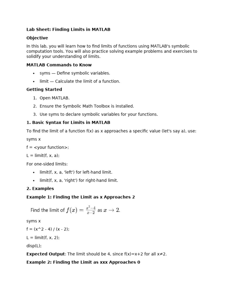 Labsheet-3 (Limits) | PDF