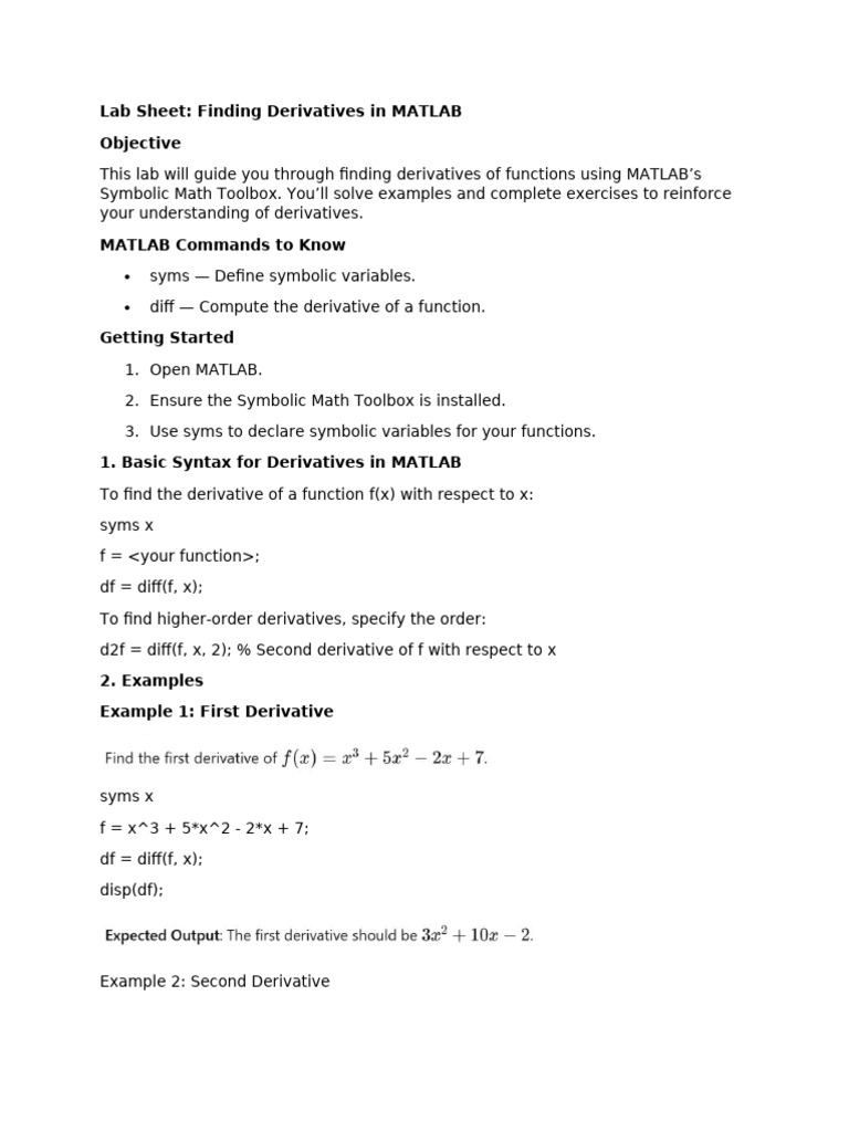 Labsheet 4 (Derivatives) | PDF