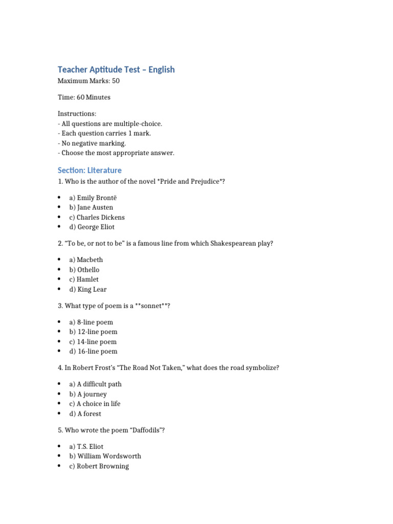 Teacher Aptitude Test: English Skills | PDF | Part Of Speech | Linguistics