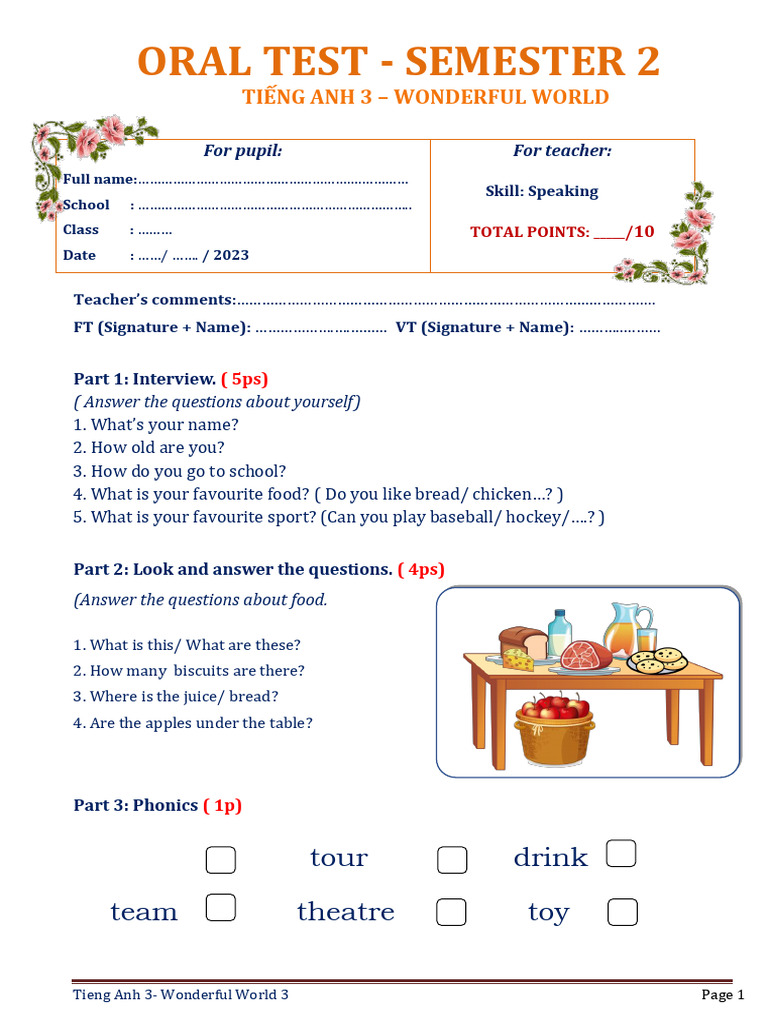 Grade 3 Oral English Test Guide | PDF