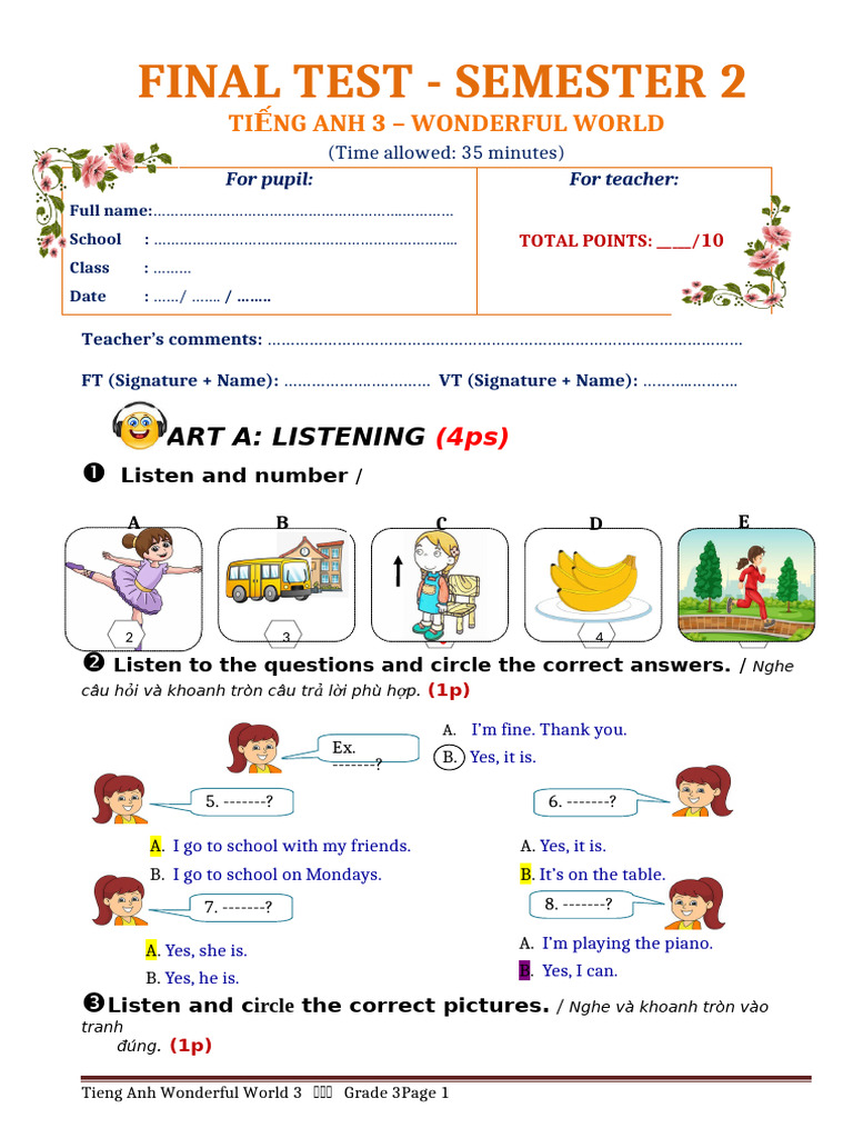 Grade 3 English Final Test Guide | PDF