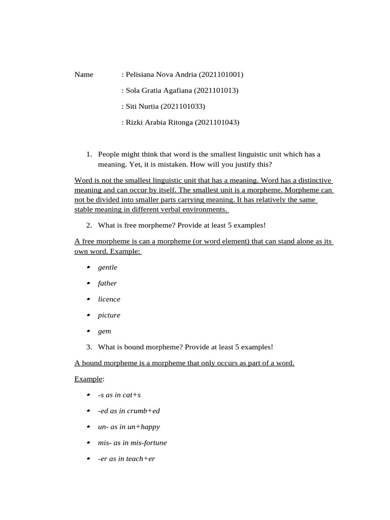 Morphology's Assignment Week 2 - 3 | PDF | Word | Verb