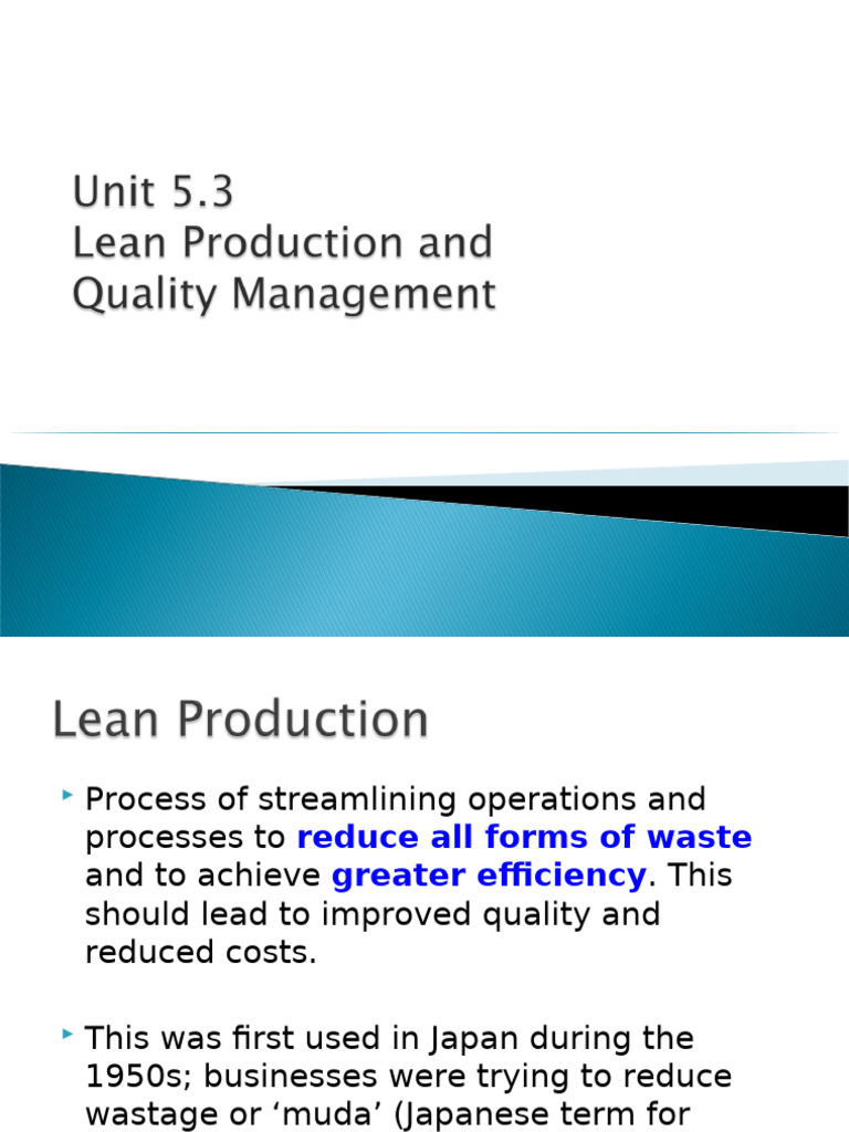 BM Unit 5.3 Lean Production and Quality Management | PDF | Lean ...