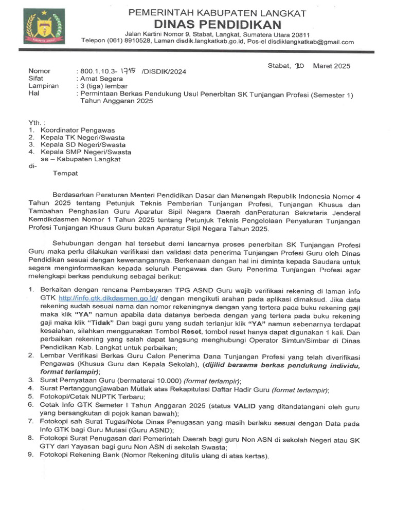 Surat Pemberkasan TPG Tw. 1 TA. 2025 | PDF