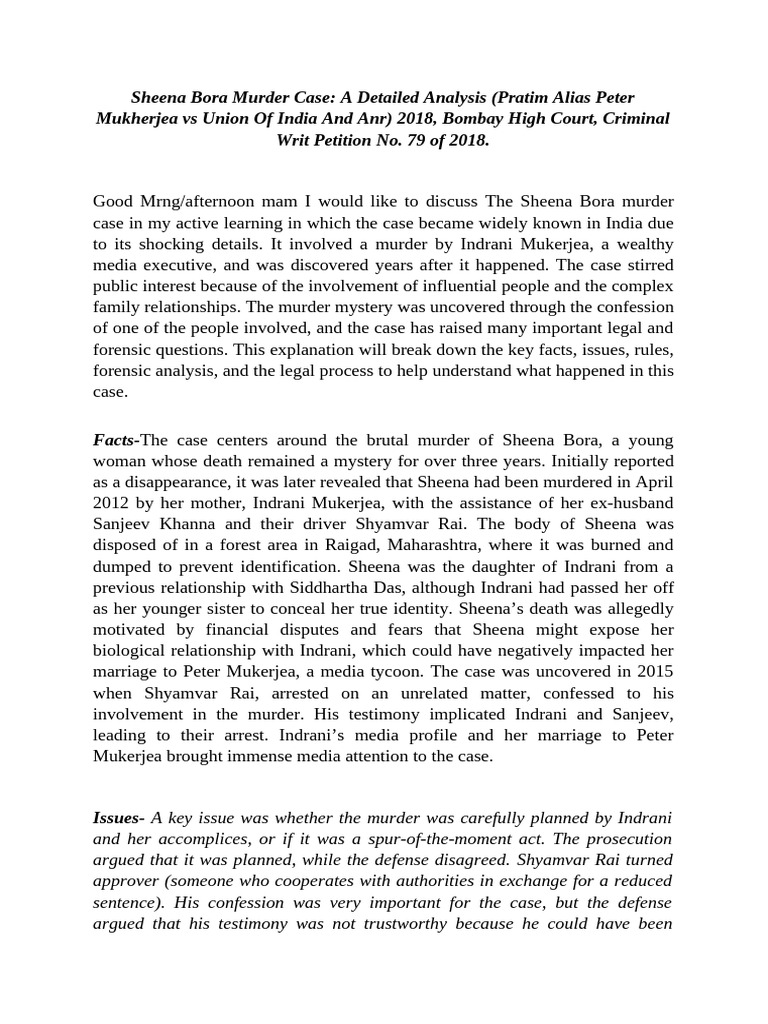 Sheena Bora Murder Case Analysis | PDF | Crime & Violence | Law Enforcement