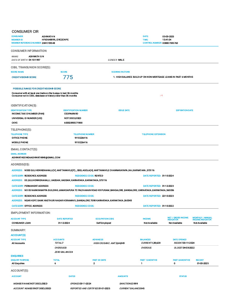 Cibil_ Consumer Information Report (3) | PDF | Loans | Credit