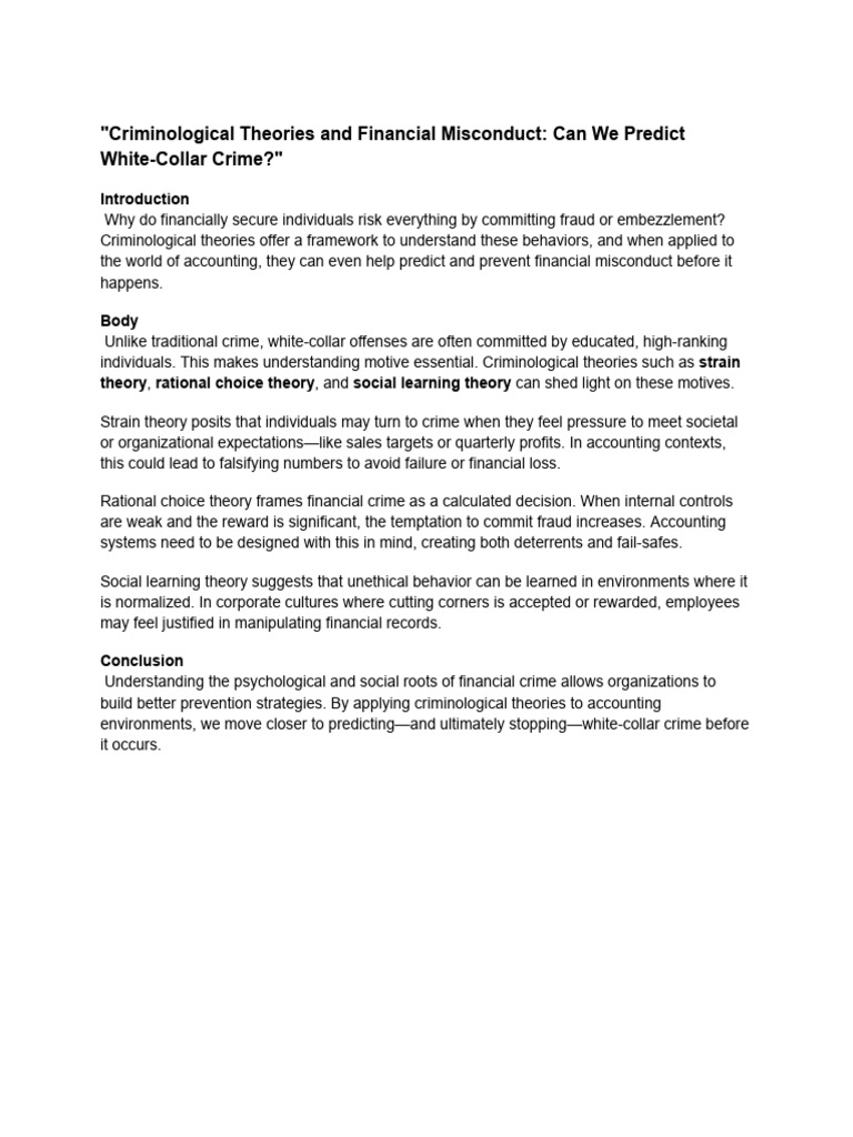 Criminological Theories and Financial Misconduct - Can We Predict White ...